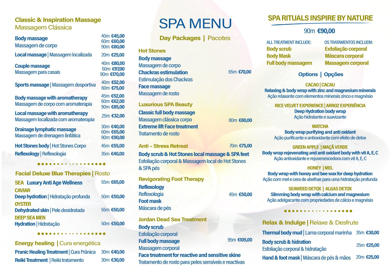 Spa Menu - Algo Azul Spa Madeira | Spa Funchal | Massage Funchal